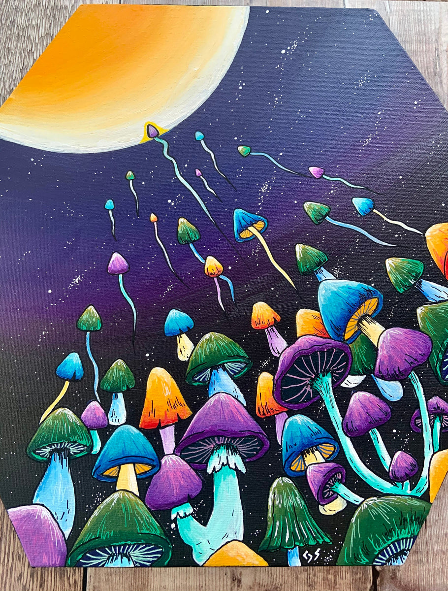 Rebirth Original Painting, magic mushroom art, psychedelic art, fungi – A Forest of Shadows