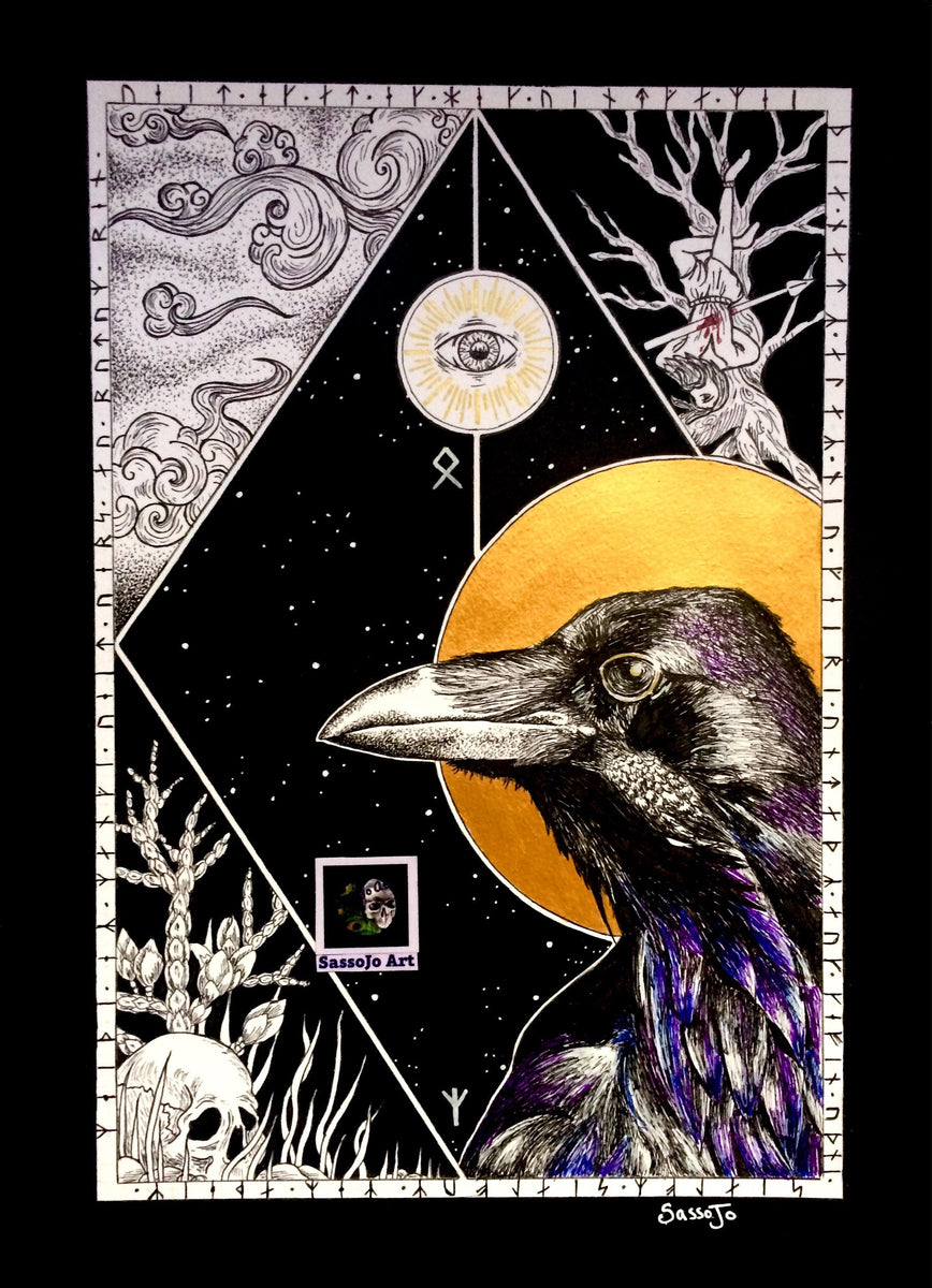 Hrafnagud A4 Print, Norse Mythology, Pagan Art, Occult Art, Raven art ...